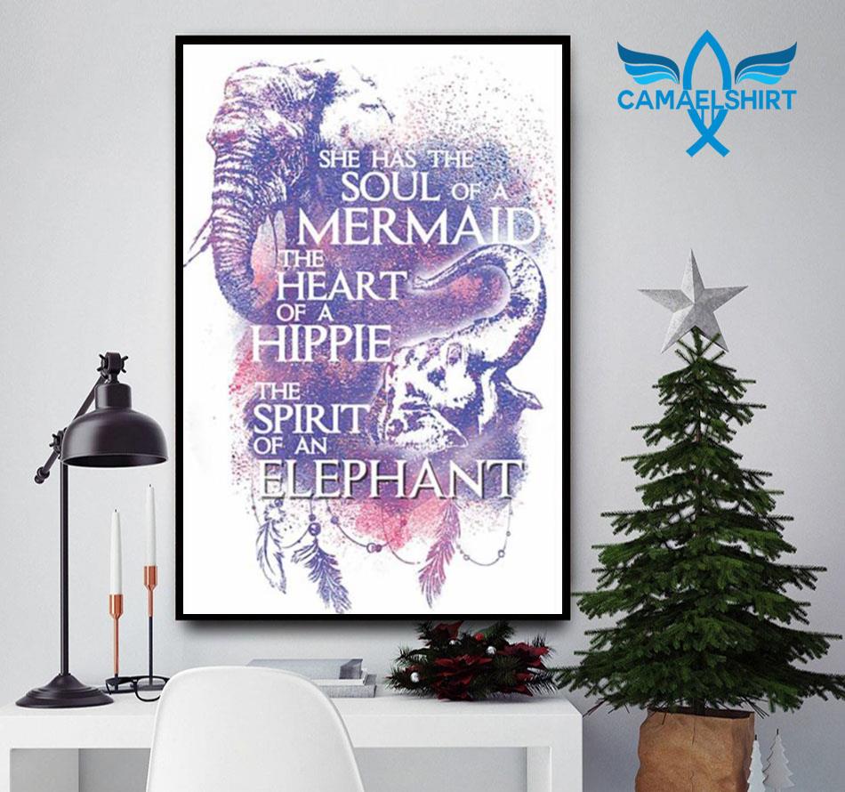 Watercolor elephant mermaid hippie poster canvas