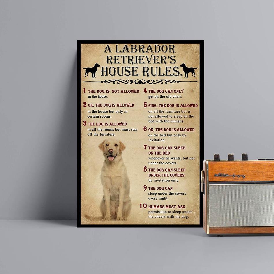 A Labrador Retriever house rules poster canvas